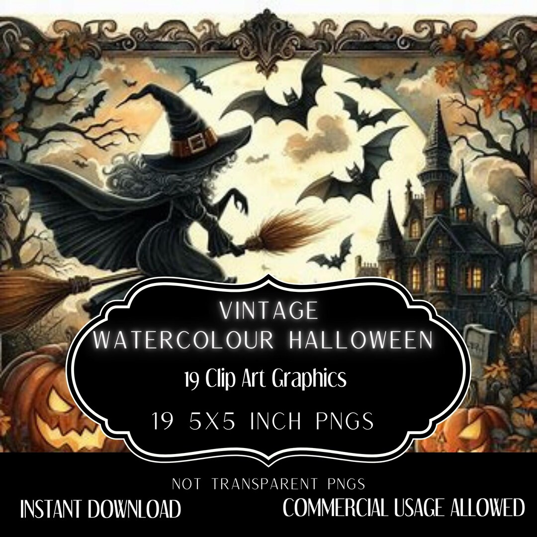 Vintage Halloween Watercolour Images - 19 Clip Art Graphics Pngs ...