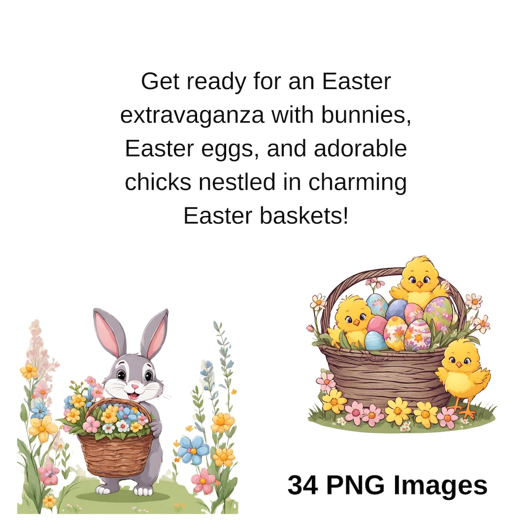 34 PNG Easter Graphics Clip Art - Cute Bunnies Chicks and Eggs. - Etsy