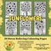 20 Sunflowers Colouring Sheets, Colouring Pages Stress Relieving ...
