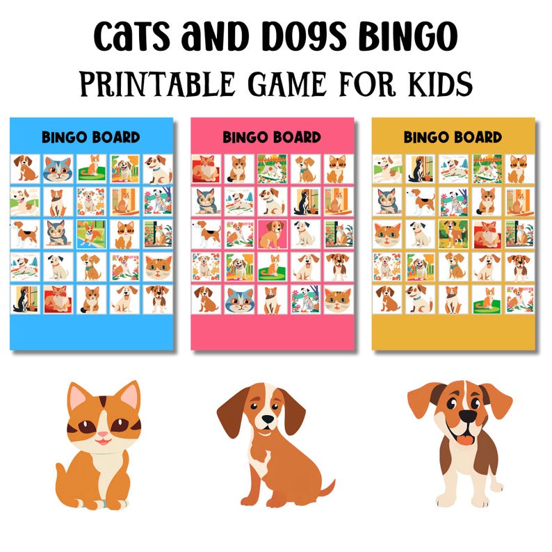 Cats Dogs Bingo Game Printable Fun And Educational Animal Themed
