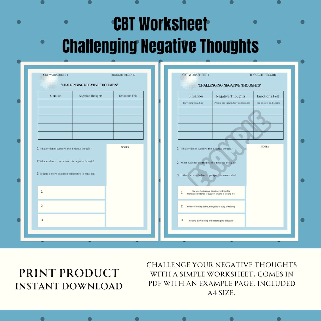 CBT Worksheet Challenging Negative Thoughts Positive Mental Health ...