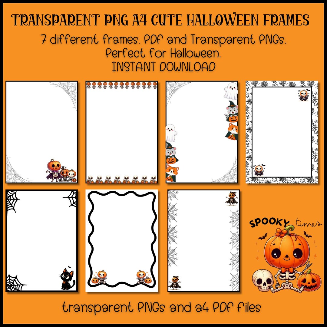Cute Halloween Frames - 7 Transparent Clip Art Image Files - PNG Frames ...