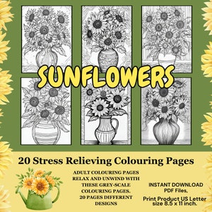 20 Sunflowers Colouring Sheets, Colouring Pages Stress Relieving ...