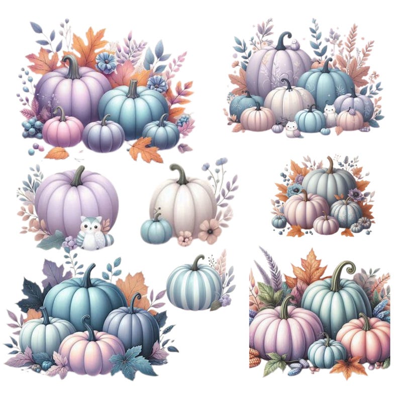 Pastel Pumpkins Fall Clip Art 24 Transparent Pngs - Perfect for Autumn ...