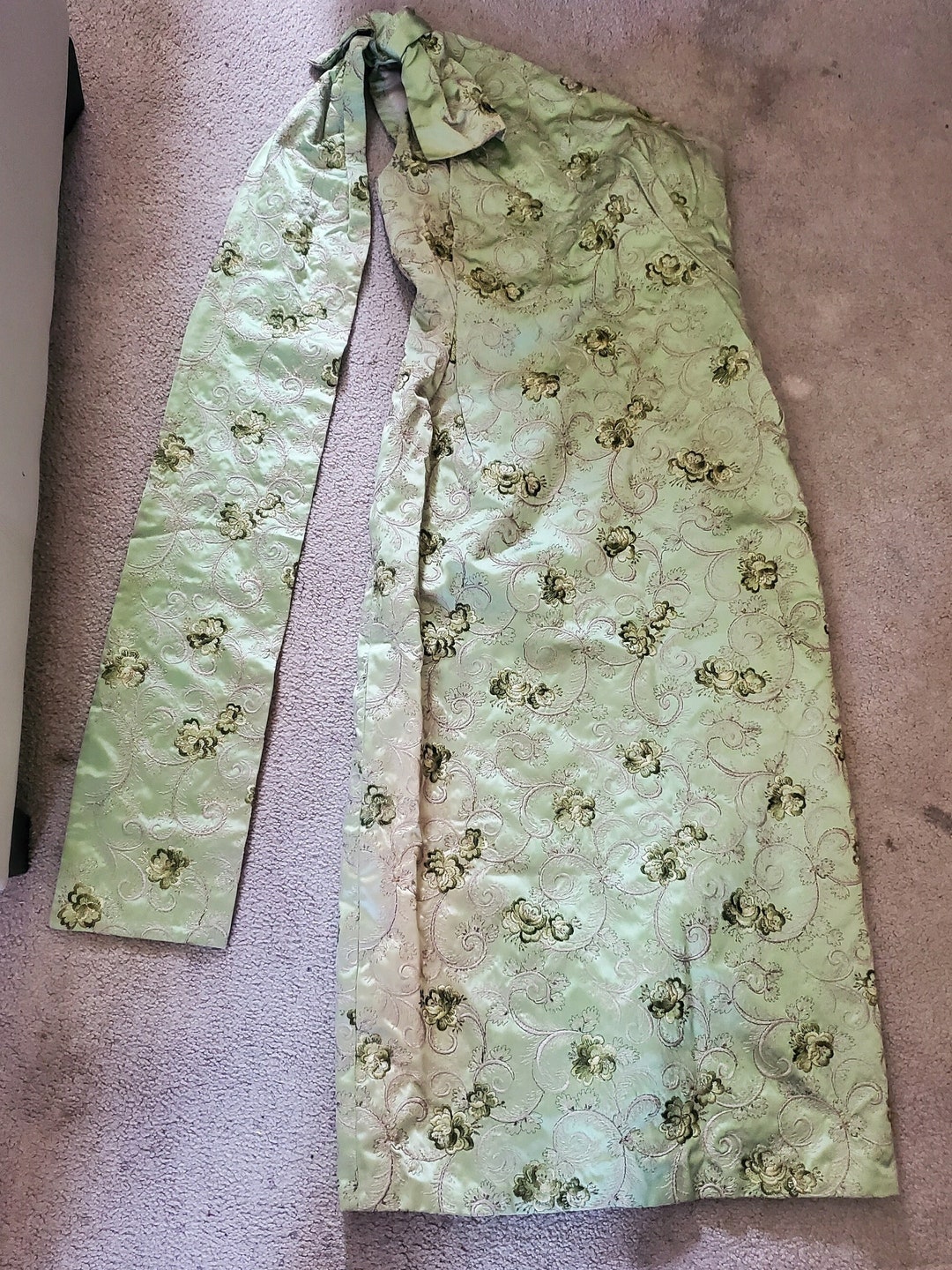 50s 60s Green Brocade Evening Gown | Formal Floor Dress Tailored Bow - Etsy