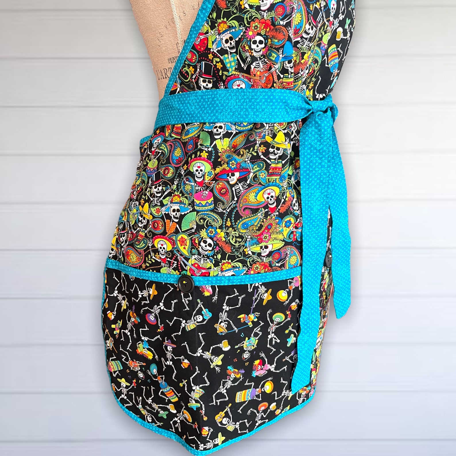 Festive Skeletons Jazz up Colorful Day of the Dead Full Apron, Two ...