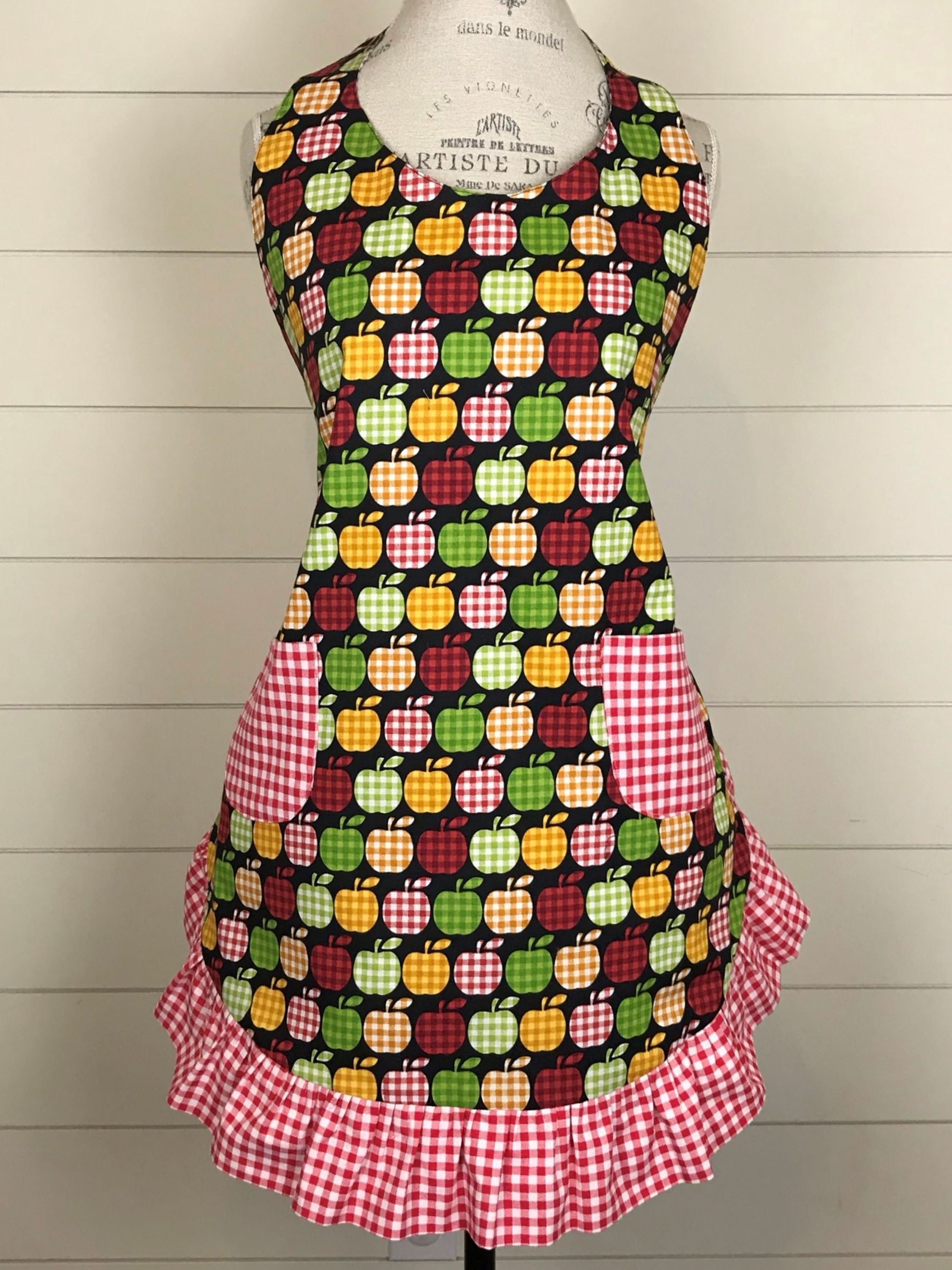 Rosy Gingham Apples Featured on Seasonal Woman's Apron - Etsy
