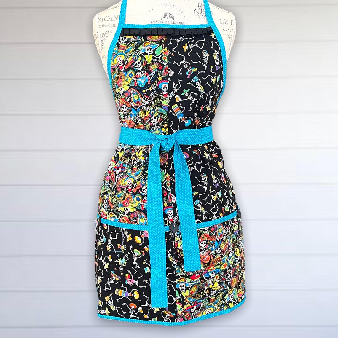 Festive Skeletons Jazz up Colorful Day of the Dead Full Apron, Two ...