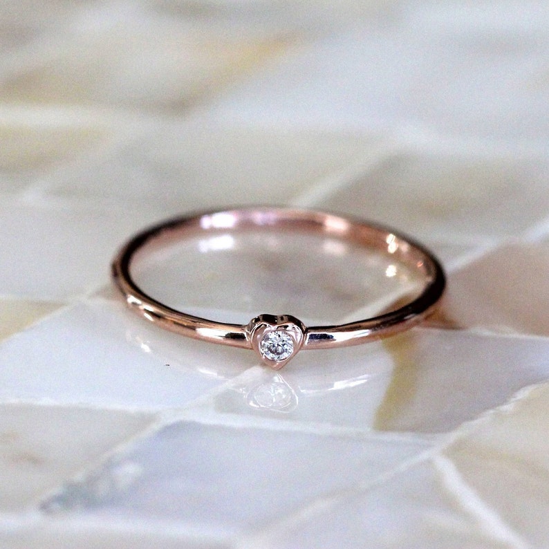 Heart Shaped Diamond Ring, Bezel-set Diamond Ring, 14k Solid Gold ...