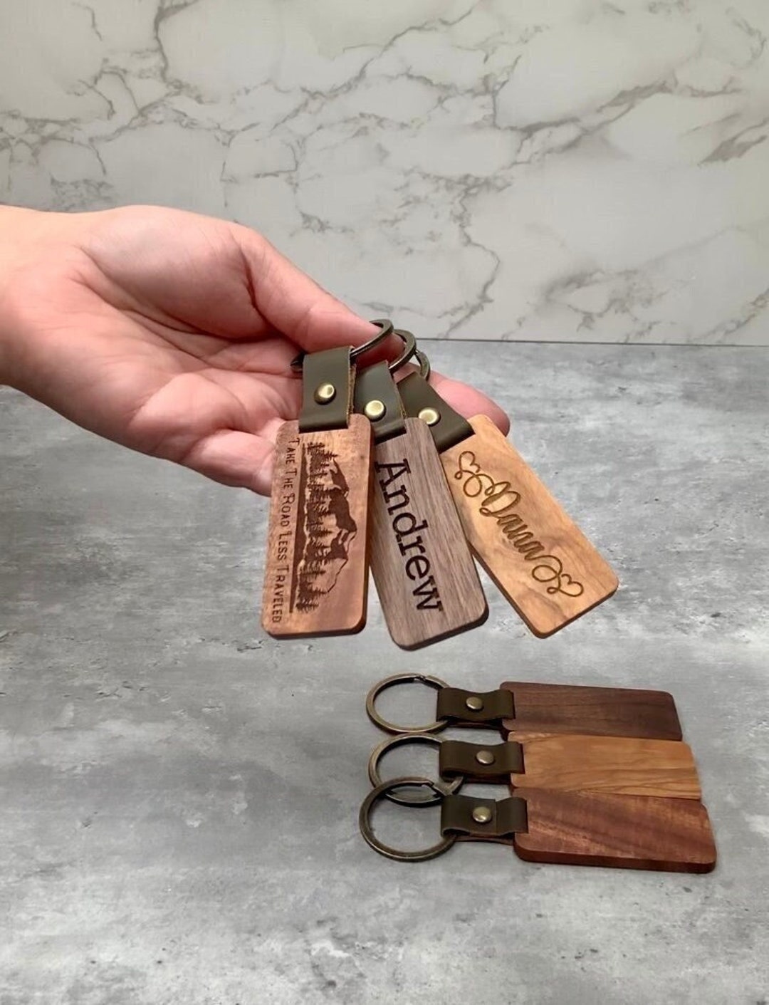 Personalized Keychain Wood and Leather Keychain Gift for - Etsy