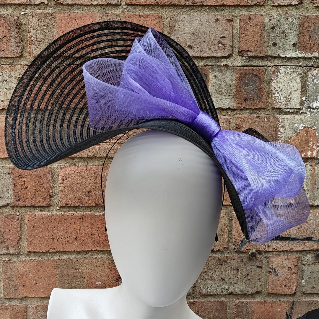 Black Lilac Crinoline Bow Fascinator Millinery Burlesque Wedding Hat ...