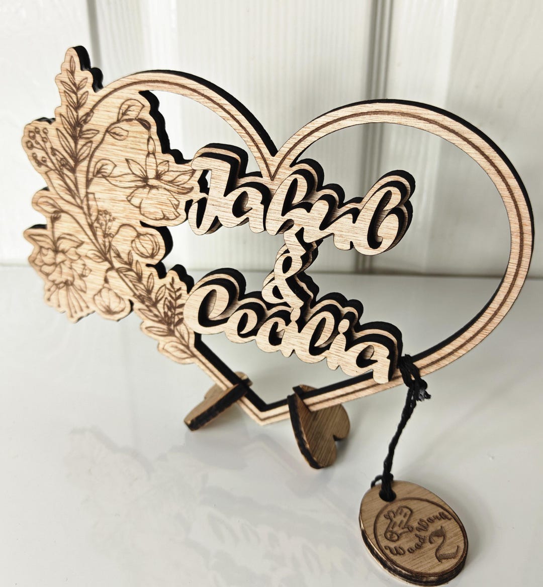 Personalised Bespoke Laser Cut Engrave Wood Name Word Desk Table Stand ...