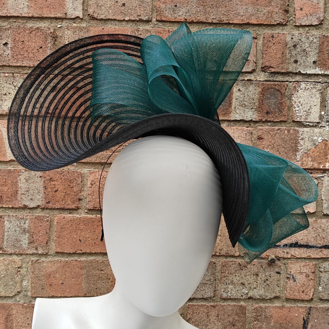 Black Dark Green Crinoline Bow Fascinator Millinery Burlesque Wedding ...