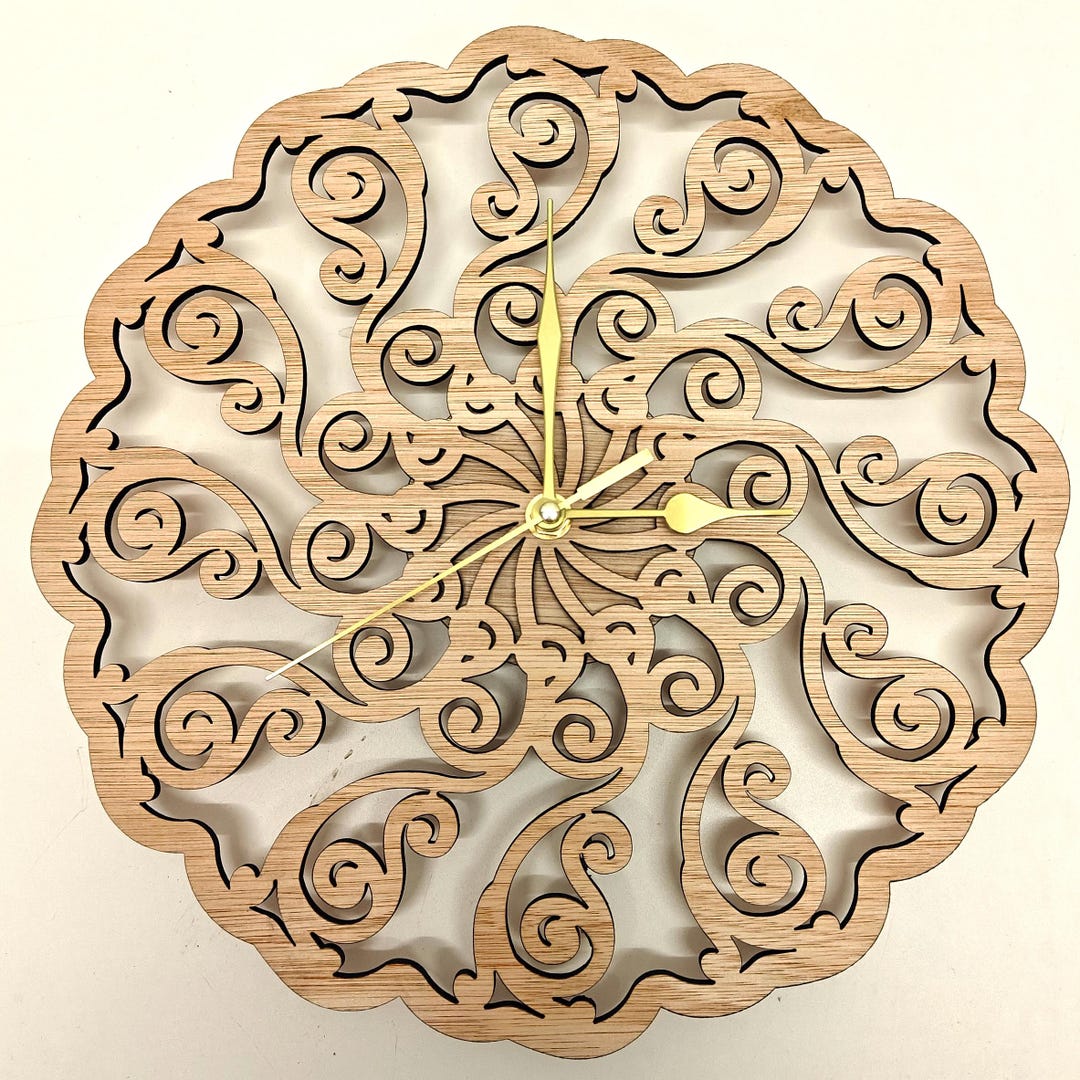 Wood Wooden Laser Cut Unique Pattern Wall Clock Home Office Door ...