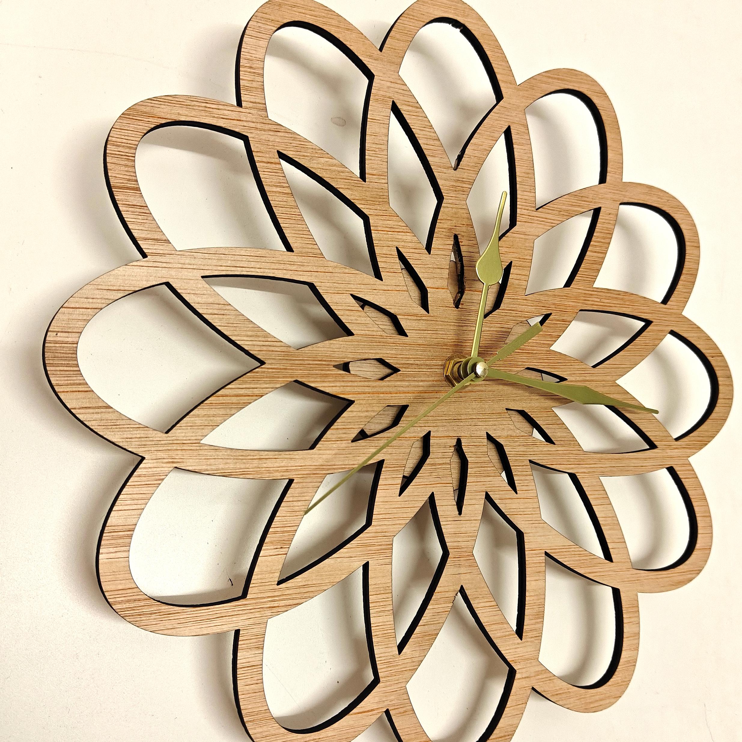 Wood Wooden Laser Cut Unique Pattern Wall Clock Home Office Door ...