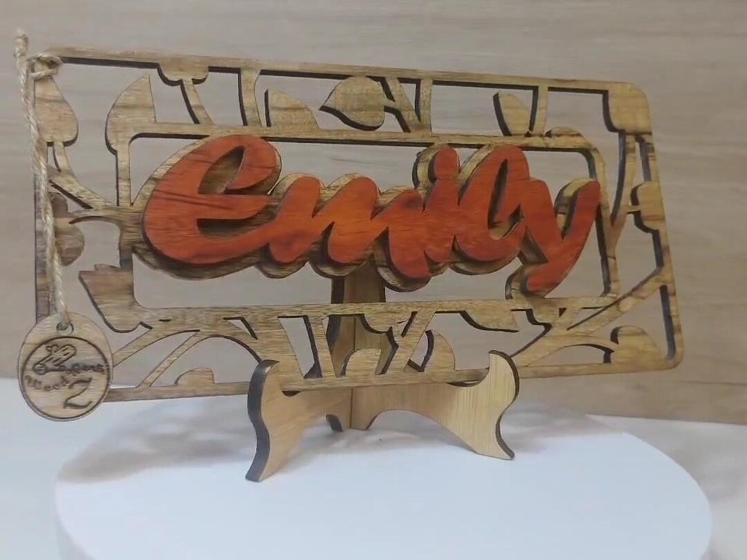 Custom Made Personalised Real Solid Wood Name Plate Table Stand Plaque ...