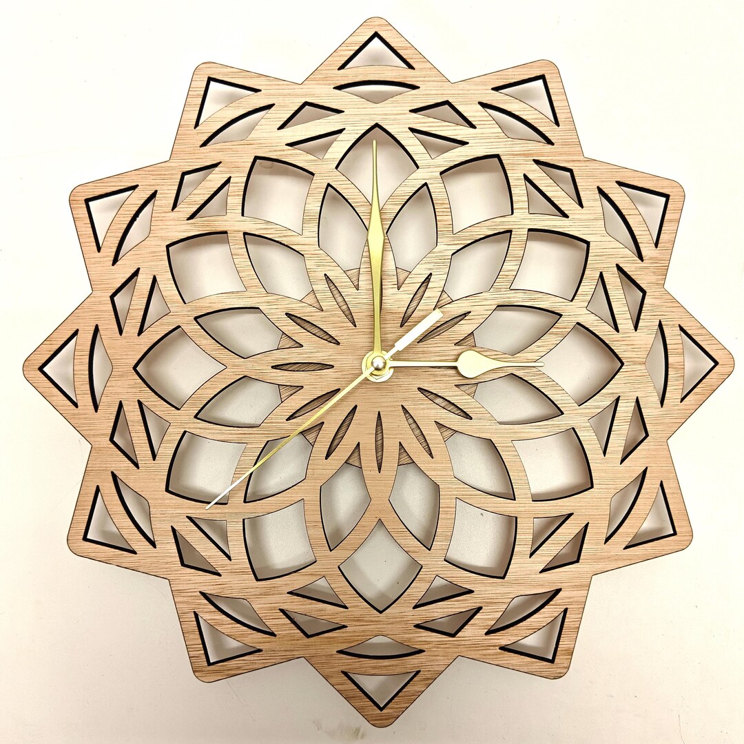 Wood Wooden Laser Cut Unique Pattern Wall Clock Home Office Door ...