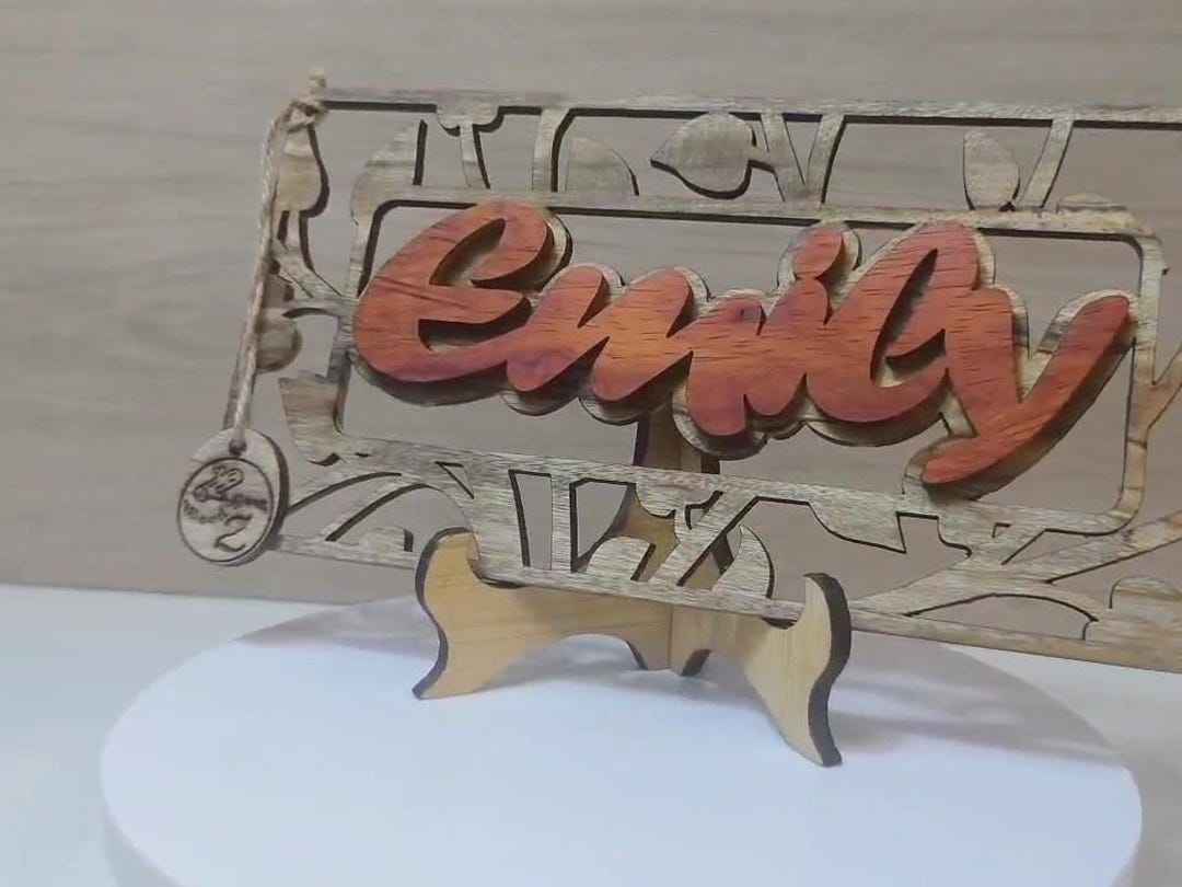 Custom Made Personalised Real Wood Name Stand Plaque Card Laser Cut ...