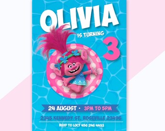Trolls Swimming Party Invitation - Etsy