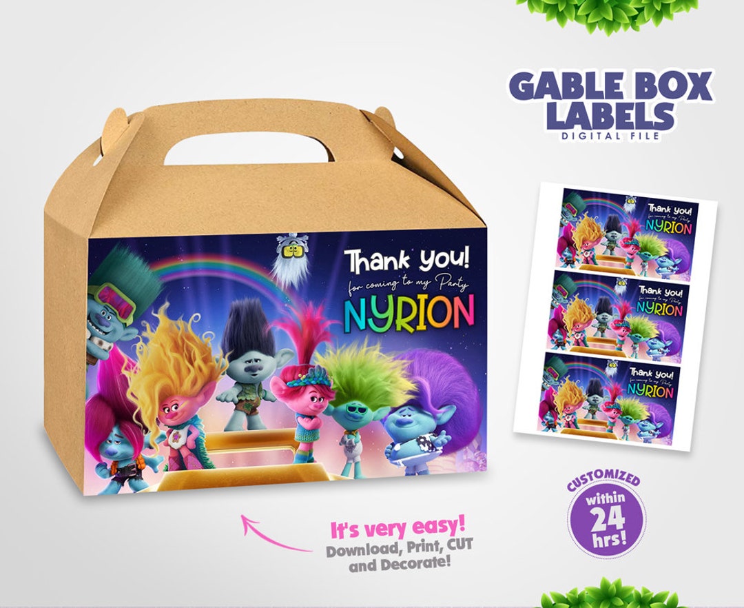 Trolls band together party labels for giftbox, Trolls gable box labels ...