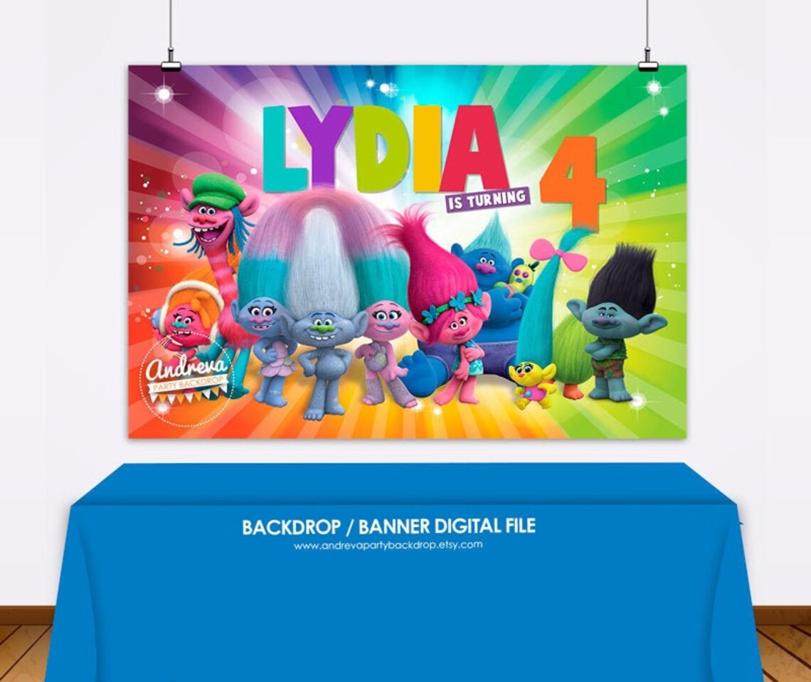 Trolls birthday banner printable trolls party trolls banner | Etsy