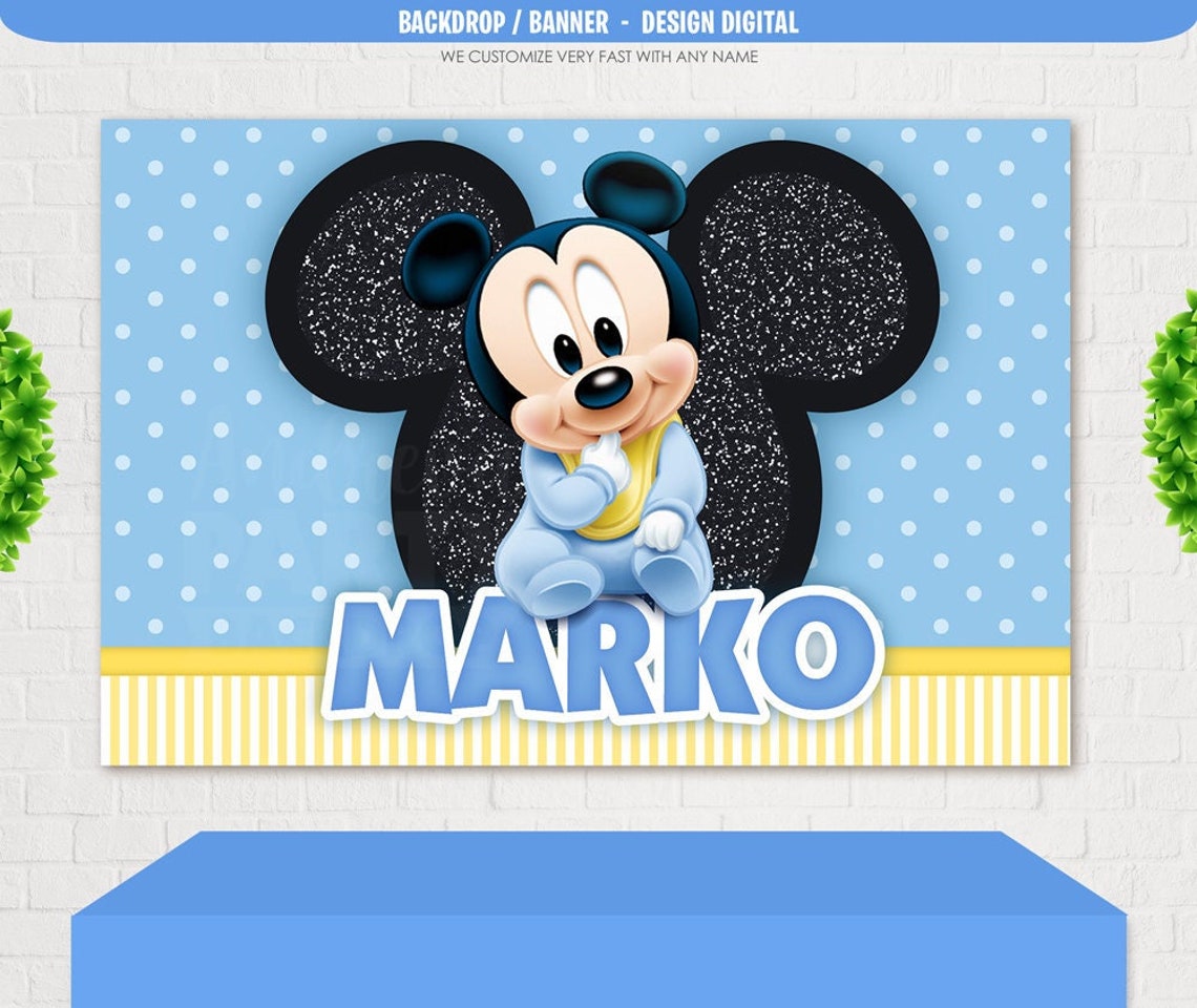 Baby Mickey Mouse Birthday Backdrop Digital Mickey Mouse - Etsy