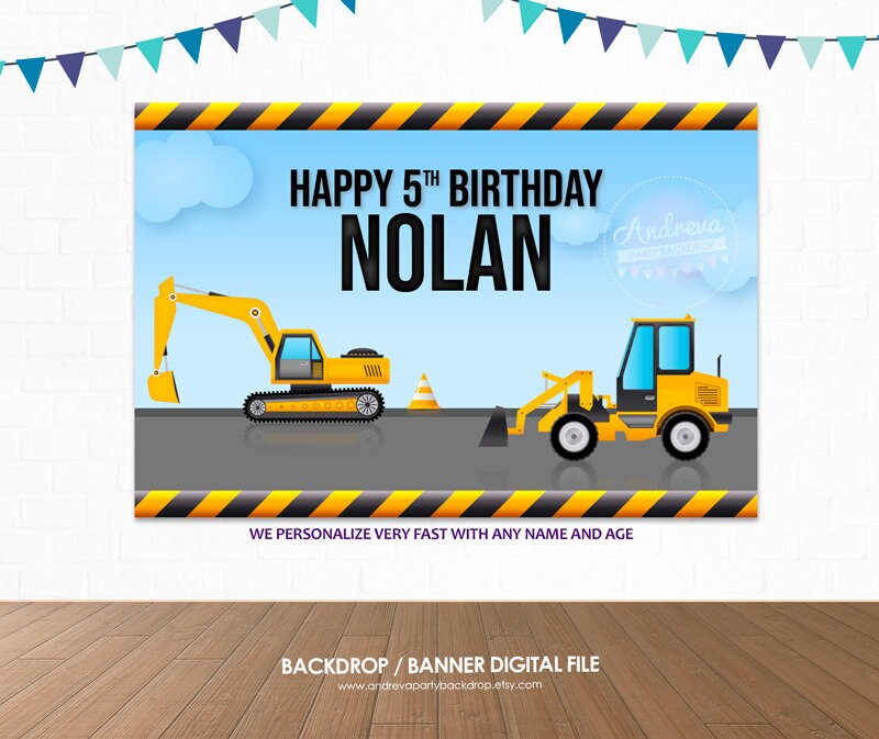 Party Supplies Banners & Signs printable first birthday Construction ...