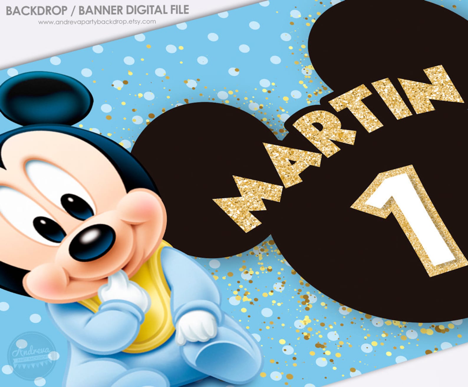 Mickey Mouse Birthday Backdrop Baby Mickey Mouse Theme Blue - Etsy UK