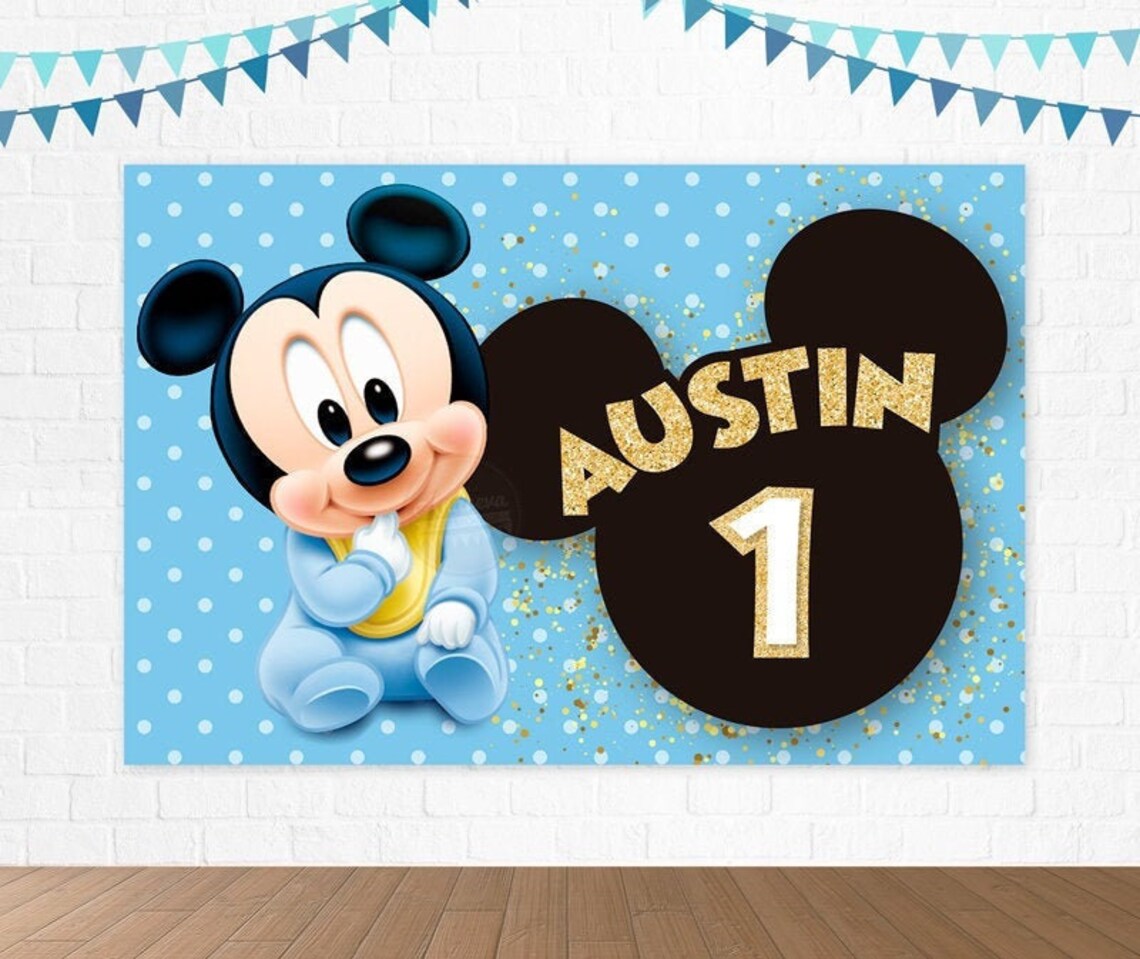 Mickey Mouse Birthday Backdrop Baby Mickey Mouse Theme Blue - Etsy UK