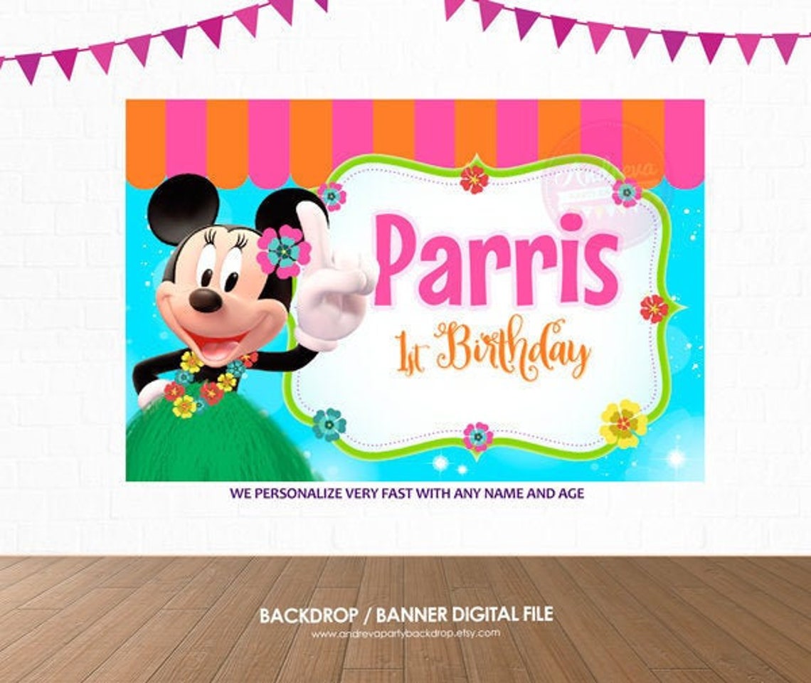 Minnie Aloha Backdrop Minnie Birthday Banner Aloha Party - Etsy