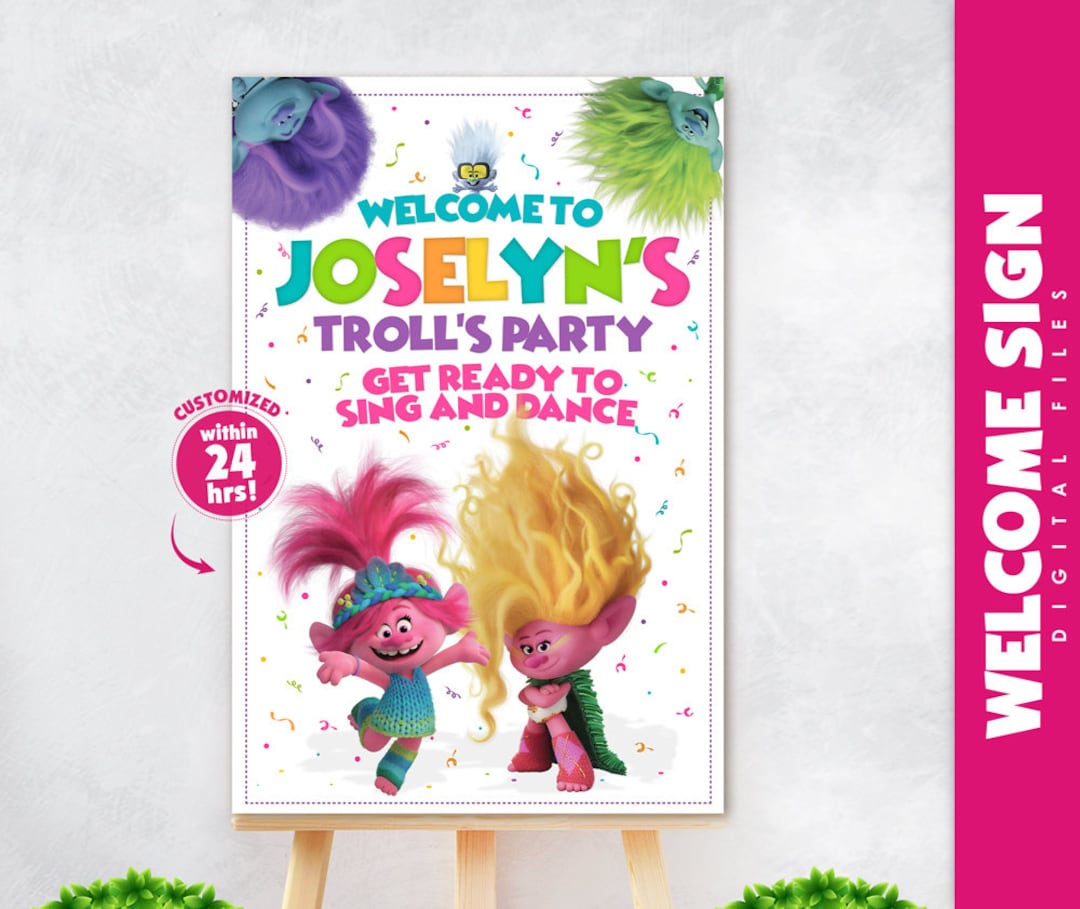Trolls 3 Birthday Welcome Sign, Trolls Band Together Movie Custom Sign ...