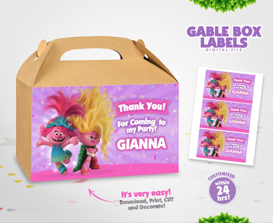 Trolls Party Box Labels, Printable Trolls Gable Box Labels, Trolls ...