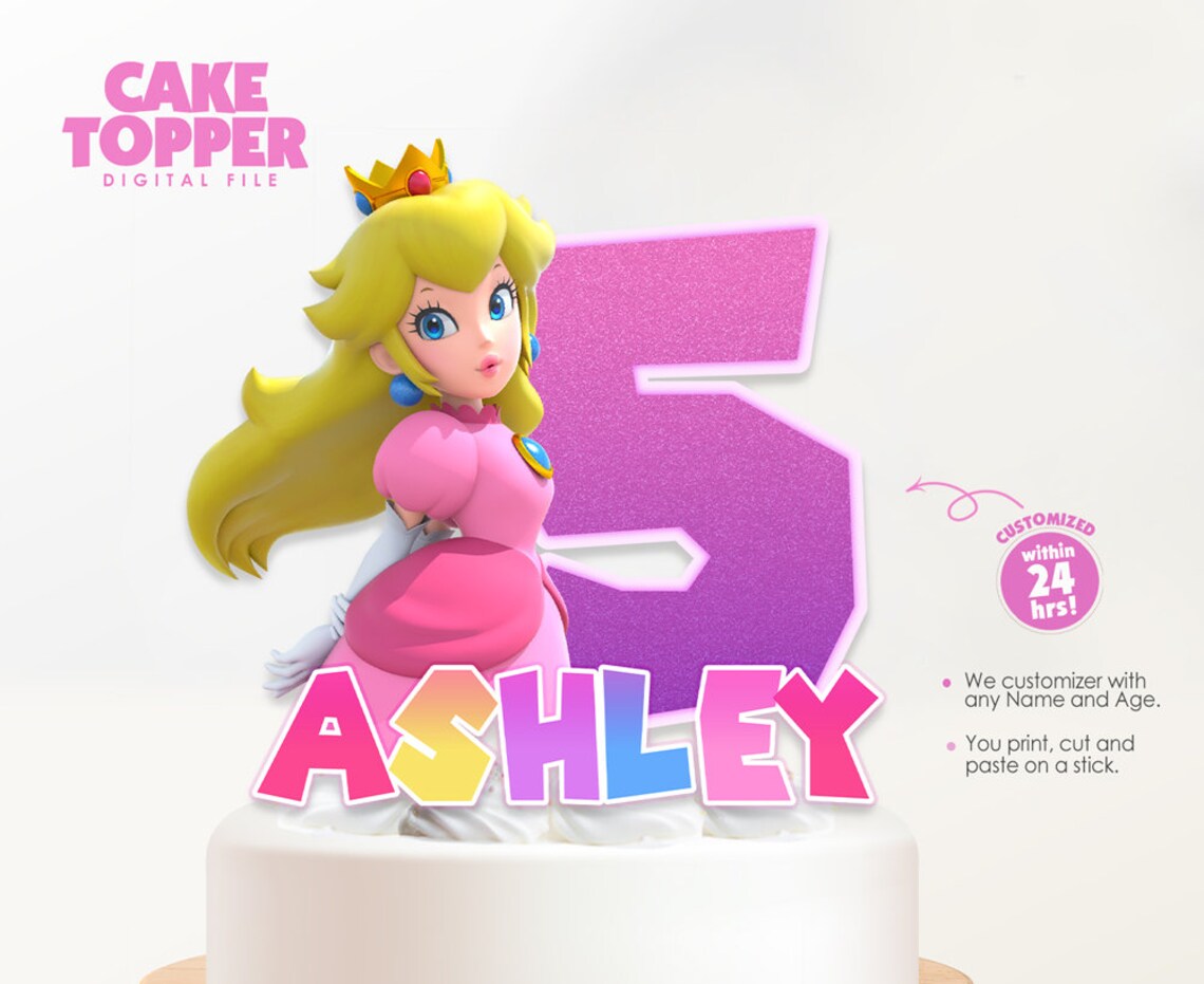Princess Peach Cake Topper Customized Super Mario Princess - Etsy