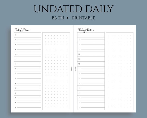 B6 rings PLANNER Printable Daily Planner Insert DO1P Undated Daily ...