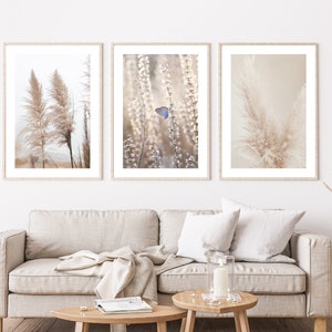 Set of 3 Natural Beige Prints, Pampas Grass Prints, Bedroom Wall Art, Living Room Prints, Beige ...
