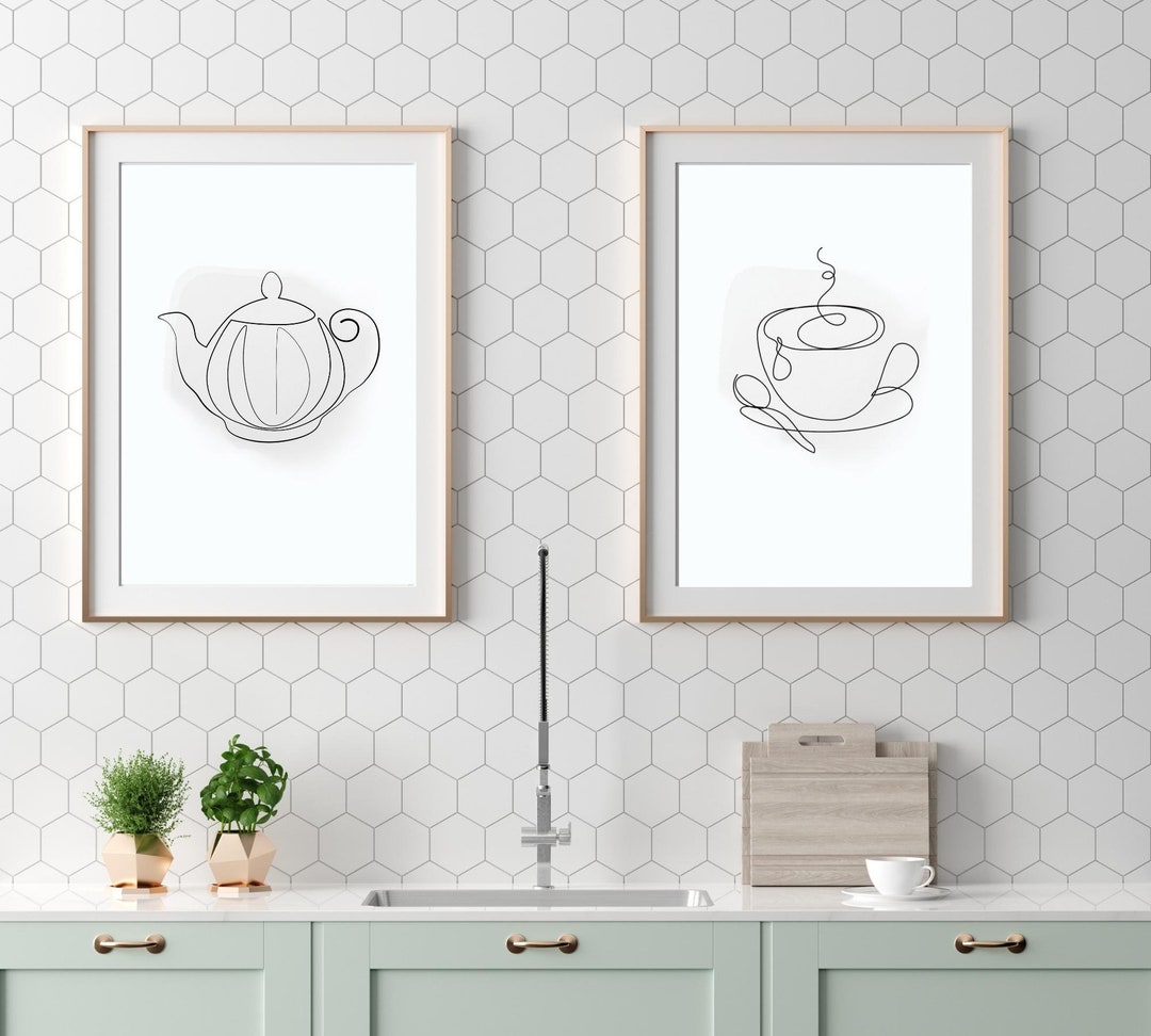 Kitchen Prints, Grey Kitchen Wall Art, Minimalist Line Drawing ...