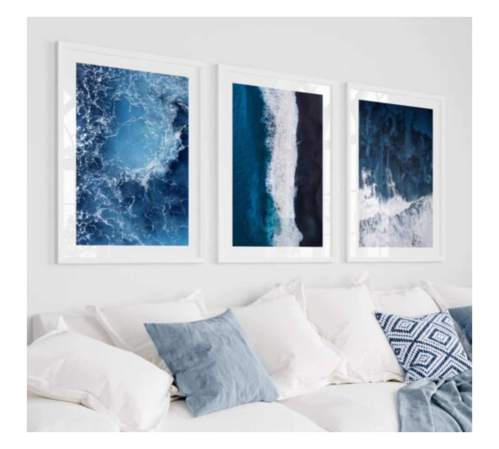 SET OF 3 Beach Prints, Navy Blue Ocean Photography, Nautical Wall Art ...
