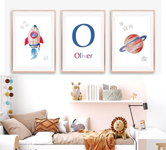 Space Nursery Prints Nursery Wall Art Boys Personalised Name - Etsy UK