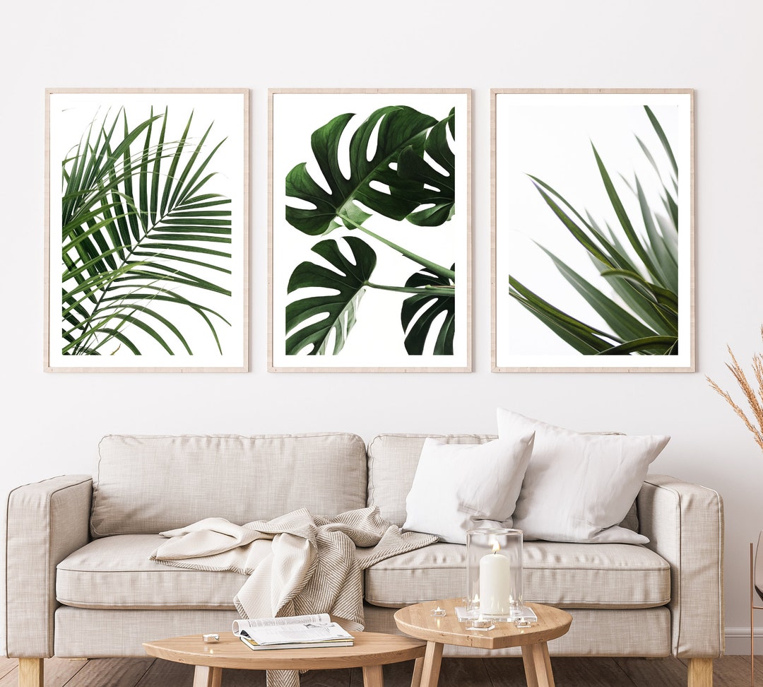 Leaf Prints, Botanical Palm Leaf Wall Art, SET OF 3 Living Room Prints ...
