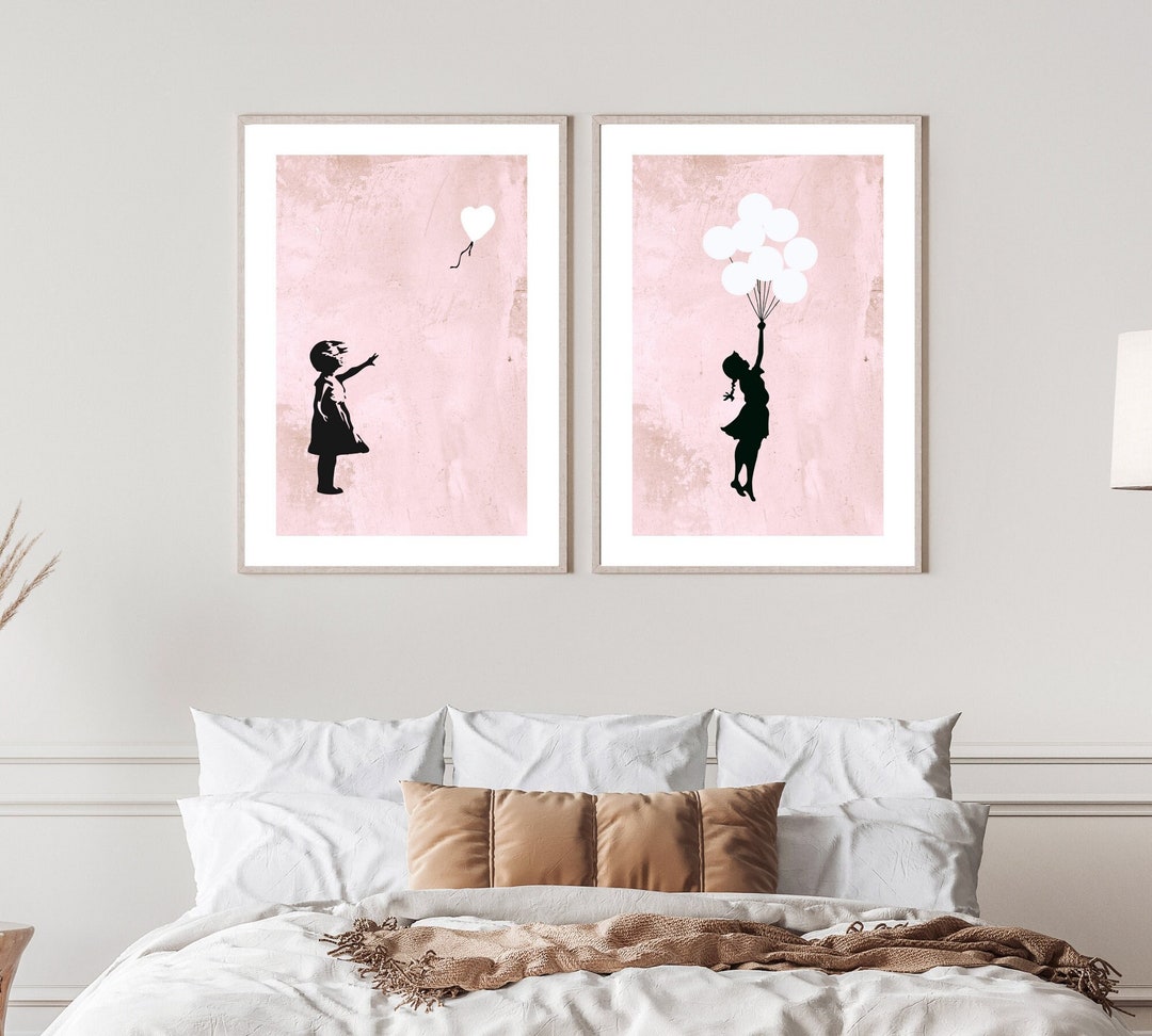 SET OF 2 Banksy Prints, Pink Banksy Wall Art, Banksy Print, Banksy ...