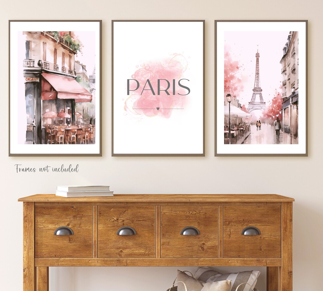 Dusky Blush Pink Paris Prints, SET OF 3 Prints, Bedroom Wall Art, Living Room Prints, Pink Paris ...