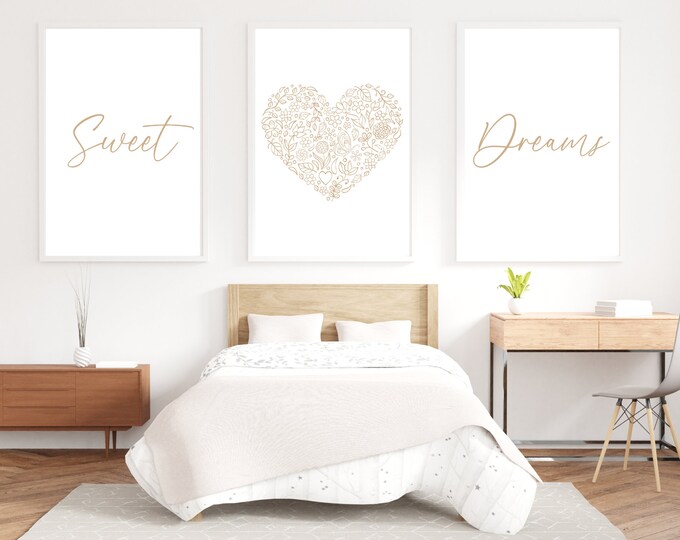 Bedroom Wall Art, Sweet Dream Prints, Beige Bedroom Decor, Neutral Wall ...