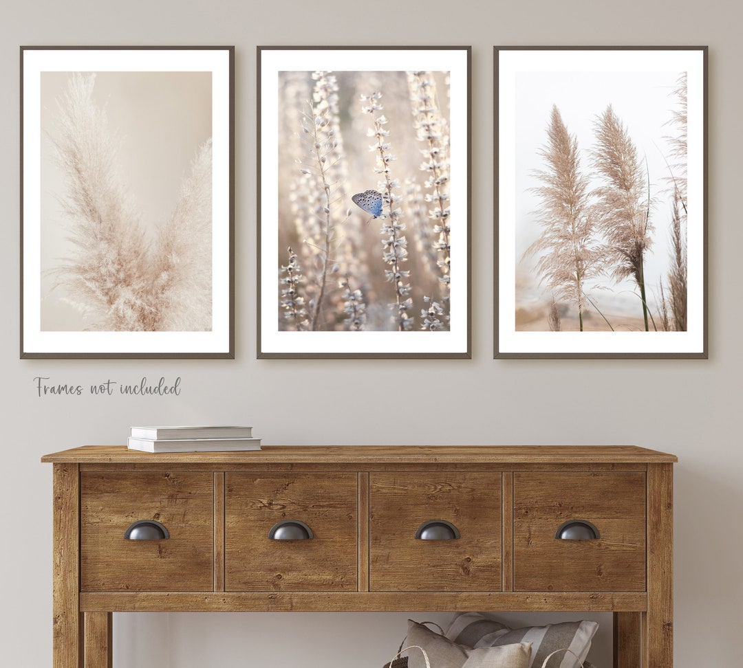 Set of 3 Natural Beige Prints, Pampas Grass Prints, Bedroom Wall Art ...