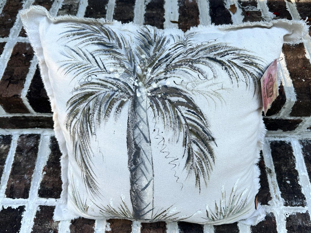 Palm Tree Pillow | Hand Painted Throw Pillow | Coastal/beach Décor - Etsy