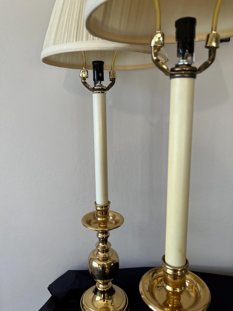 PAIR 1970s Brass Candlestick Table Lamp — Aftermarket Harps & Shades - Etsy
