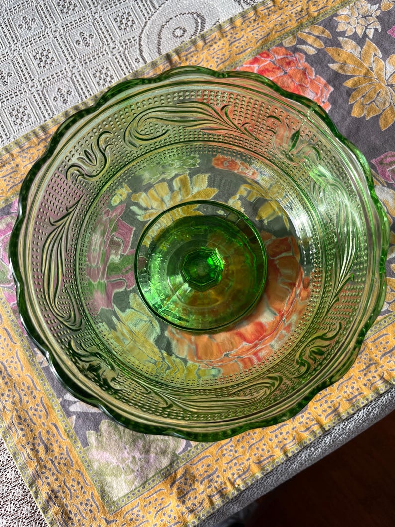 Vintage Green Compote/ Pedestal Dish - Etsy
