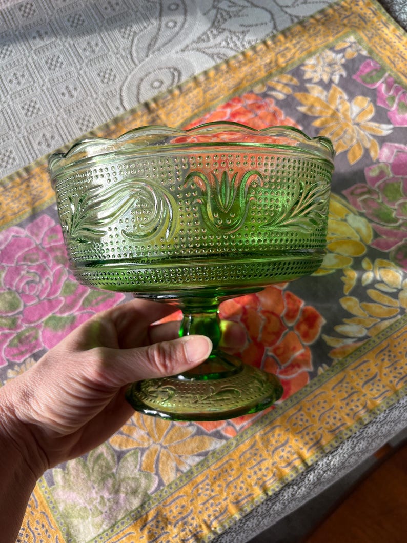 Vintage Green Compote/ Pedestal Dish - Etsy
