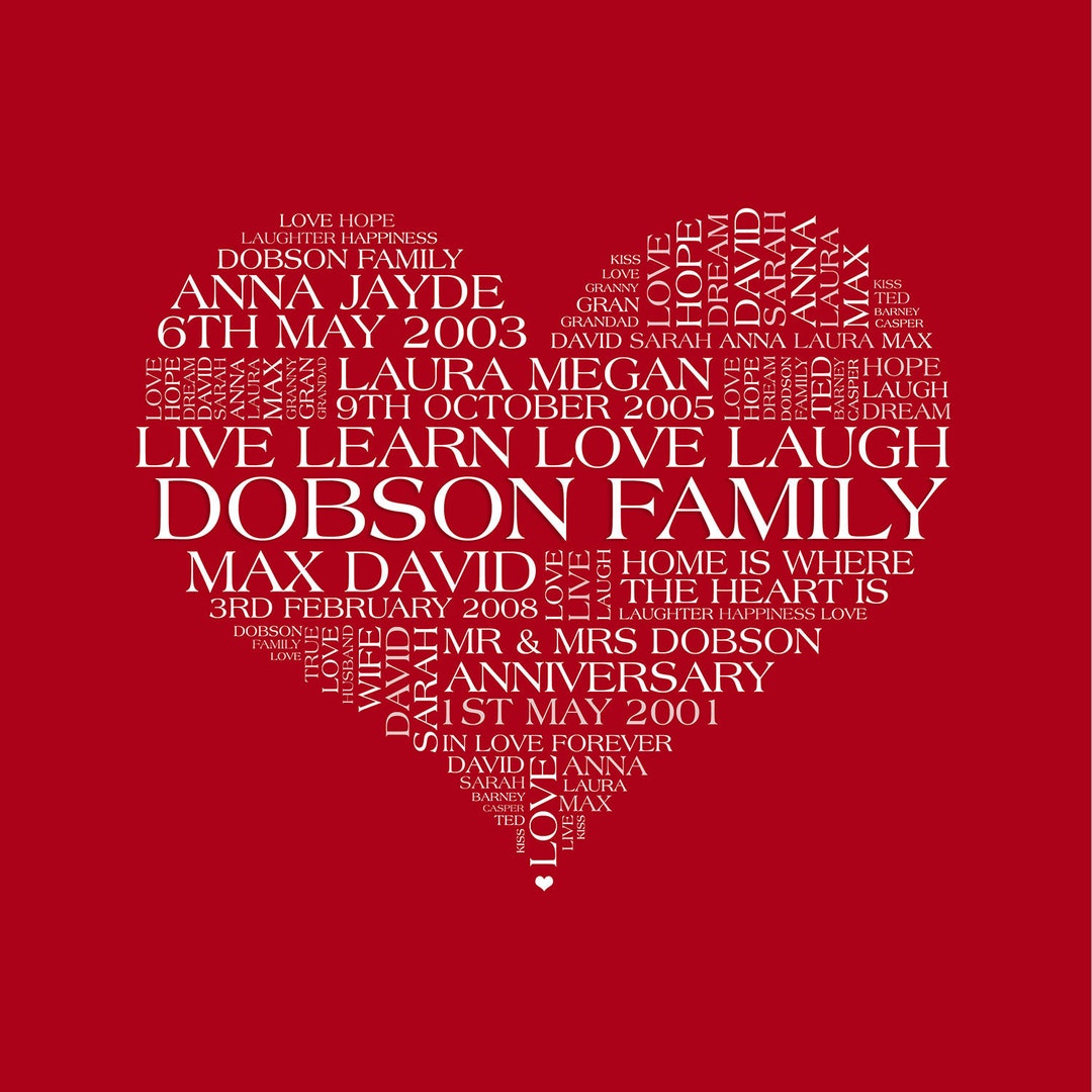 Personalised Heart Family Word Art Digital File - Etsy Ireland