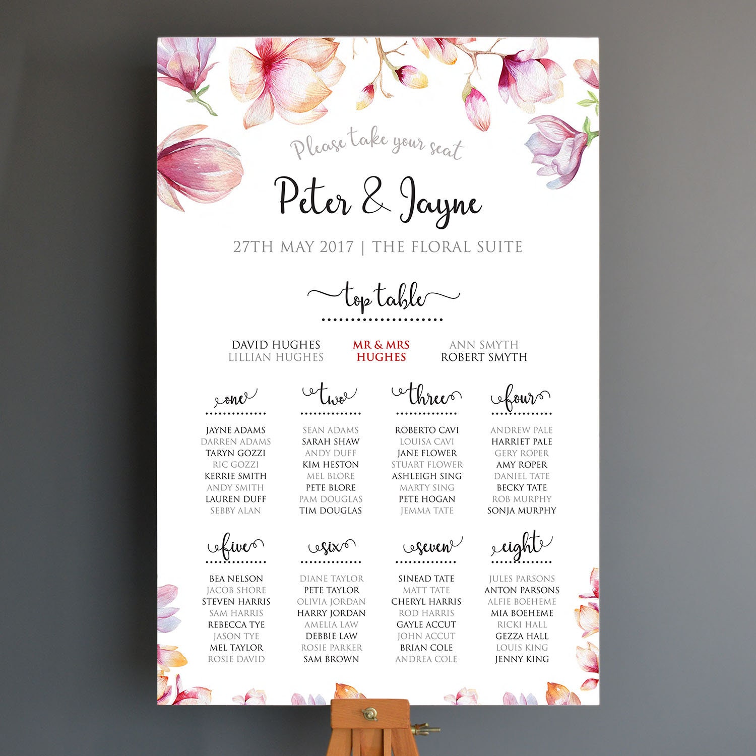 Personalised Floral Wedding Seating Plan Digital File - Etsy