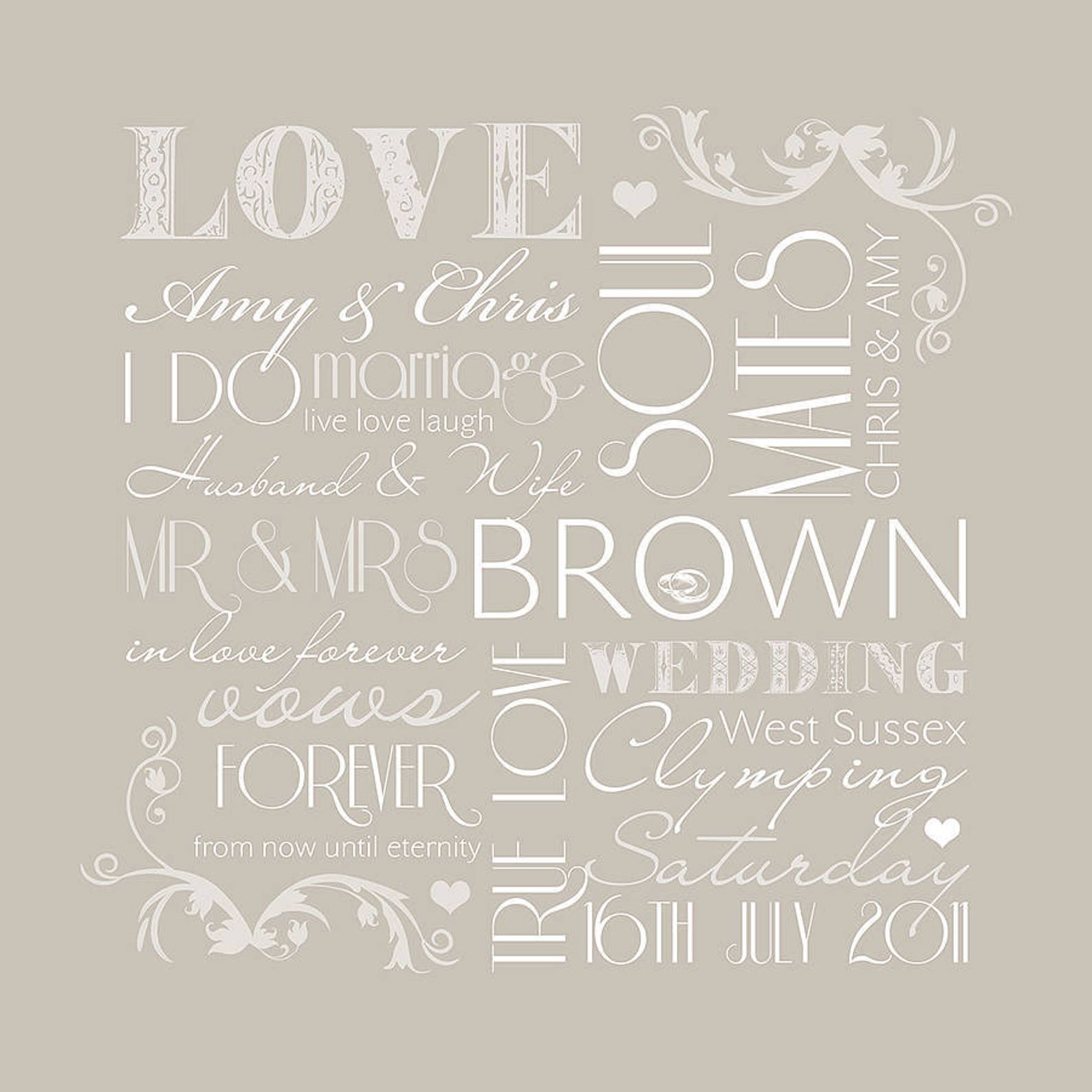 Personalised Wedding Typographic Art Print | Etsy